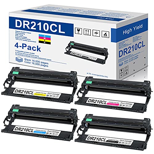 MitoColor 4 Pack DR-210CL Drum Unit Compatible for Brother DR210CL Replacement for HL-3040CN 3045CN 3070CW 3075CW MFC-9010CN 9120CN 9125CN 9320CN/CW 9325CW Printer (1BK+1C+1M+1Y)