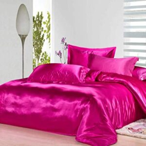 Cotton Home Depot Luxury 6-Piece Satin Lightweight Solid Duvet Cover Set Comforter Set ( Duvet Cover + Comforter + 4 Pillow Cases ) Hotel Quality Bedding Set Hot Pink King