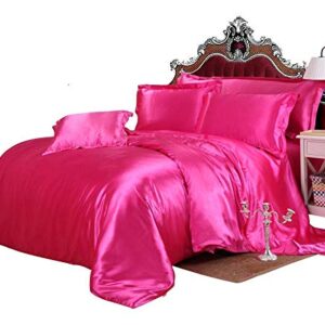 Cotton Home Depot Luxury 6-Piece Satin Lightweight Solid Duvet Cover Set Comforter Set ( Duvet Cover + Comforter + 4 Pillow Cases ) Hotel Quality Bedding Set Hot Pink King