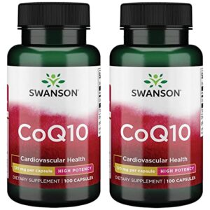 swanson coq10 – helps promote heart health, energy support, & aids overall cardiovascular system health – helps maintain coenzyme q10 supplement – (100 capsules, 120mg each) (2 pack)