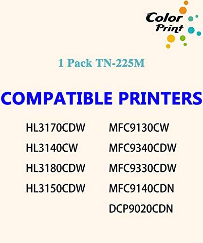 ColorPrint Compatible TN225 Toner Cartridge Replacement for Brother TN-225 M TN-225M TN225M TN221 Work with DCP-9020CDW HL 3140CW 3150CDW 3180CDW MFC 9130CW 9330CDW 9340CW Printer (1-Pack, Magenta)