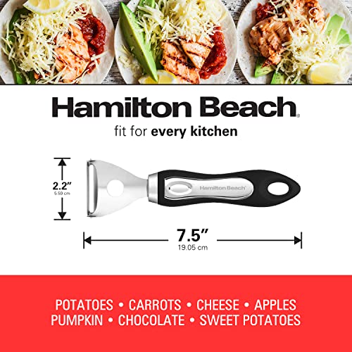 Hamilton Beach Y Shape Peeler Stainless Steel 7.5in Soft Touch Handle, Vegetable Y shape Peeler Ergonomic Non-Slip Handle & Sharp Blade, Apple Peelers for Fruit, Carrot, Veggie, Potatoes - Black