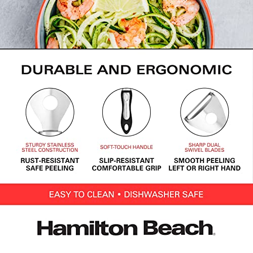 Hamilton Beach Y Shape Peeler Stainless Steel 7.5in Soft Touch Handle, Vegetable Y shape Peeler Ergonomic Non-Slip Handle & Sharp Blade, Apple Peelers for Fruit, Carrot, Veggie, Potatoes - Black