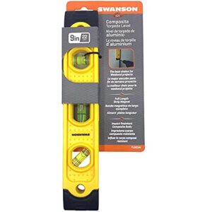 Swanson Tool TL021M 9 In. Speedlite Magnetic Torpedo Level with Rubber End Caps, yellow