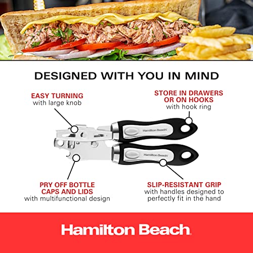 Hamilton Beach Can Opener 8.5in Soft Touch PP Handle, Stainless Steel Sharp Blade, Ergonomic & Easy Grip Heavy Duty, Can Openers Smooth Edge, Can Opener Manual for Home, Kitchen & Restaurant ? Black