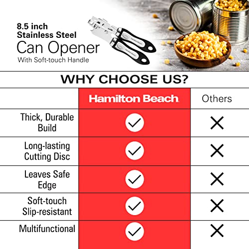 Hamilton Beach Can Opener 8.5in Soft Touch PP Handle, Stainless Steel Sharp Blade, Ergonomic & Easy Grip Heavy Duty, Can Openers Smooth Edge, Can Opener Manual for Home, Kitchen & Restaurant ? Black