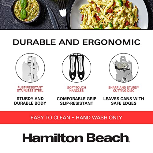 Hamilton Beach Can Opener 8.5in Soft Touch PP Handle, Stainless Steel Sharp Blade, Ergonomic & Easy Grip Heavy Duty, Can Openers Smooth Edge, Can Opener Manual for Home, Kitchen & Restaurant ? Black