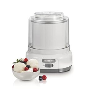 hamilton beach electric automatic ice cream maker, frozen yogurt, sorbet, custard 1.5 quart, white (68880)