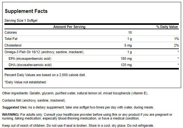 Swanson Omega 3 Fish Oil Supplement Heart Brain and Joint Support GMO-Free EFAs 180 mg EPA Plus 120 mg DHA 150 Softgel Capsules Lemon Flavor (2 Pack)