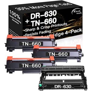 etechwork compatible toner cartridges & drum unit replacement for dr630 dr-630 tn660 tn-660 use with brother hl-l2300d mfc-l2680w mfc-l2740dw dcp-l2520dw printer (1x drum + 3x toner, 4-pack)