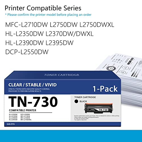 GULOYA TN730 TN-730 Toner Cartridge Black High Yield 1 Pack Compatible Replacement for Brother TN7301PK MFC-L2710DW L2750DW HL-L2350DW L2370DW/DWXL DCP-L2550DW Printer Toner