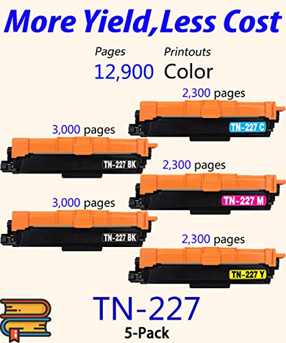 (5-Pack, 2BK,1C,1M,1Y) ColorPrint Compatible TN227 Toner Cartridge Replacement for Brother TN-227 TN223 Work with HL-L3290CDW HL-L3210CW HL-L3230CDW HL-L3270CDW MFC-L3710CDW MFC-L3750CDW Printer