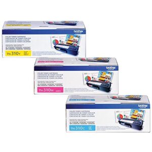 brother genuine tn310c, tn310m, tn310y cyan, magenta and yellow toner cartridge set