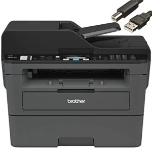 brother mfc-l2710dw wireless compact monochrome all-in-one laser printer, auto 2-sided printing, 32ppm, 250-sheet, 2400 x 600 dpi, works with alexa, black & grey – bundle with jawfoal printer cable.