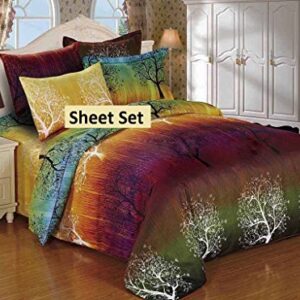 Swanson Beddings Rainbow Tree 100% Polyester Sheet Set : Fitted Sheet, Flat Sheet and Two Matching Pillowcases (Queen)