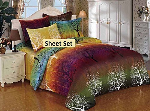 Swanson Beddings Rainbow Tree 100% Polyester Sheet Set : Fitted Sheet, Flat Sheet and Two Matching Pillowcases (Queen)