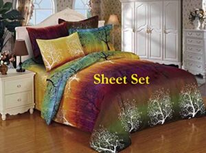 swanson beddings rainbow tree 100% polyester sheet set : fitted sheet, flat sheet and two matching pillowcases (queen)