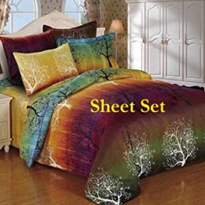 Swanson Beddings Rainbow Tree 100% Polyester Sheet Set : Fitted Sheet, Flat Sheet and Two Matching Pillowcases (Queen)