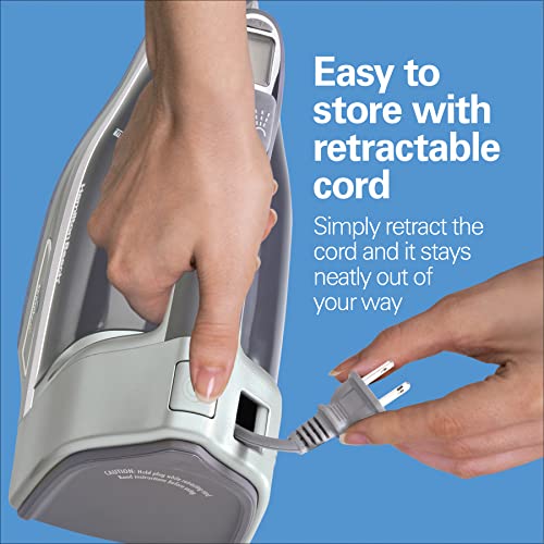 Hamilton Beach Steam Iron & Vertical Steamer for Clothes with Scratch-Resistant Durathon Soleplate, 3-Way Auto Shutoff, Anti-Drip, Digital Temp. Control, 10’ Retractable Cord 1700W, Silver