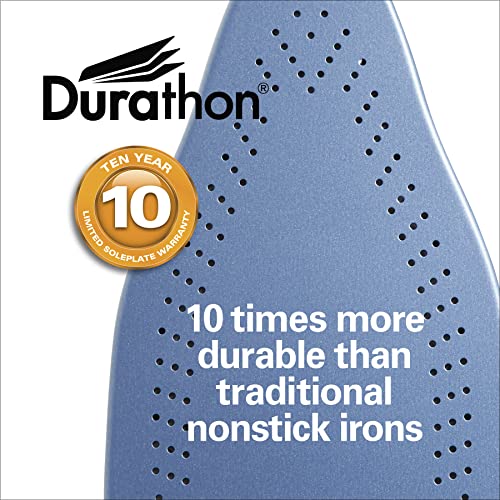 Hamilton Beach Steam Iron & Vertical Steamer for Clothes with Scratch-Resistant Durathon Soleplate, 3-Way Auto Shutoff, Anti-Drip, Digital Temp. Control, 10’ Retractable Cord 1700W, Silver