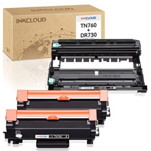 compatible toner cartridge tn760 and drum unit dr-730 for brother mfc-l2710dw mfc-l2730dw mfc-l2750dw dcp-l2550dw hl-l2350dw hl-l2370dw hl-l2390dw printer, 2 toner cartridges, 1 drum, black