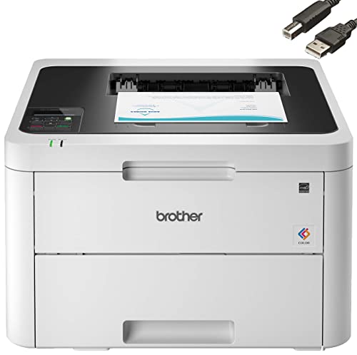 Brother HL-L3230CDW Compact Digital Color Laser Printer, Automatic Duplex Printing, Wireless Printing, Built-in Wireless, 256 MB, 25 ppm, 250-sheet, White-Bundle with JAWFOAL Printer Cable.