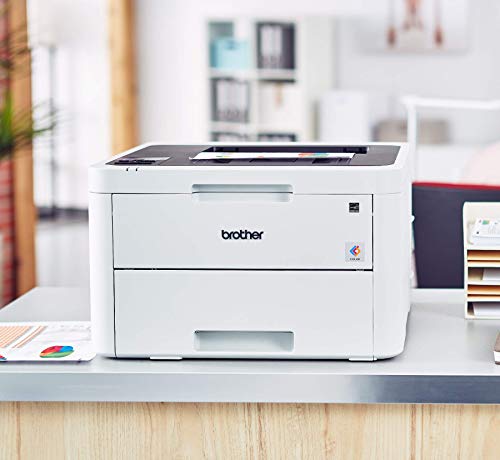 Brother HL-L3230CDW Compact Digital Color Laser Printer, Automatic Duplex Printing, Wireless Printing, Built-in Wireless, 256 MB, 25 ppm, 250-sheet, White-Bundle with JAWFOAL Printer Cable.