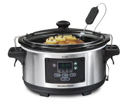 Hamilton Beach Portable 6-Quart Set & Forget Digital Programmable Slow Cooker, Stainless Steel & Air Fryer Lid, Fits 6 Quart Oval Slow Cooker Crock, BLACK