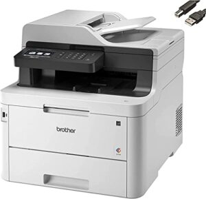 brother mfc-l3770cdw wireless color all-in-one laser printer, auto 2-sided printing, 3.7 inch color touchscreen, print scan copy, 30-sheet capacity, bundle with flasnake printer cable