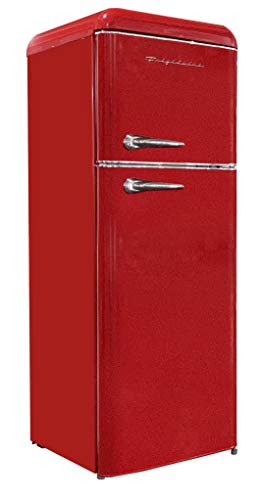 FRIGIDAIRE EFR756-RED EFR756, 2 Door Apartment Size Retro Refrigerator with Top Freezer, Chrome Handles, 7.5 cu ft, red