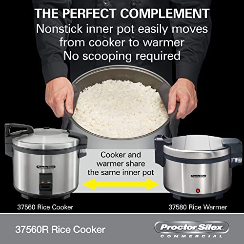 Hamilton Beach Proctor Silex Commercial 37560R Rice Cooker/Warmer, 60 Cups Cooked Rice, Non-Stick Pot, Hinged Lid, Stainless Steel Housing, 1 Year Warranty