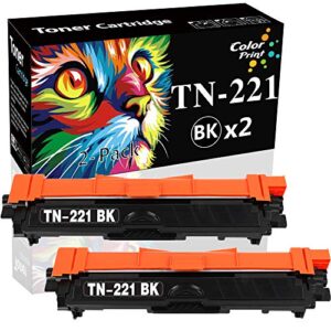 (2-pack black) colorprint compatible tn221 toner cartridge replacement for brother tn-221 tn221bk tn-221bk work with mfc-9130cw mfc-9330cdw mfc-9340cdw hl-3140cw hl-3150cdn 3170cdw dcp-9020cdn printer