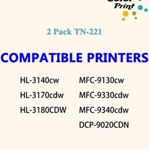 (2-Pack Black) ColorPrint Compatible TN221 Toner Cartridge Replacement for Brother TN-221 TN221BK TN-221BK Work with MFC-9130CW MFC-9330CDW MFC-9340CDW HL-3140CW HL-3150CDN 3170CDW DCP-9020CDN Printer