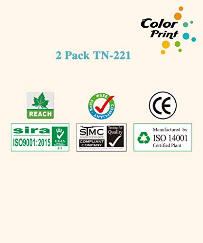 (2-Pack Black) ColorPrint Compatible TN221 Toner Cartridge Replacement for Brother TN-221 TN221BK TN-221BK Work with MFC-9130CW MFC-9330CDW MFC-9340CDW HL-3140CW HL-3150CDN 3170CDW DCP-9020CDN Printer