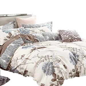 Swanson Beddings Daisy Silhouette Reversible Floral Print 3-Piece 100% Cotton Bedding Set: Duvet Cover and Two Pillow Shams (Full)