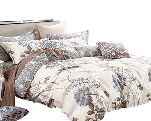 Swanson Beddings Daisy Silhouette Reversible Floral Print 3-Piece 100% Cotton Bedding Set: Duvet Cover and Two Pillow Shams (Full)