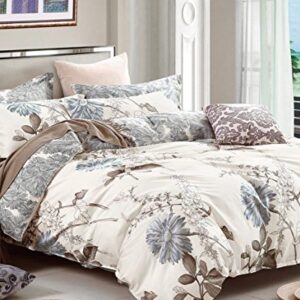 Swanson Beddings Daisy Silhouette Reversible Floral Print 3-Piece 100% Cotton Bedding Set: Duvet Cover and Two Pillow Shams (Full)