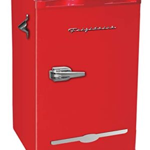 Frigidaire Retro Bar Fridge Refrigerator with Side Bottle Opener, 3.2 cu. ft, Red & Galanz GLCMKZ09RDR09 Retro Countertop Microwave Oven with Auto Cook & Reheat, Defrost, 0.9 cu ft, Red