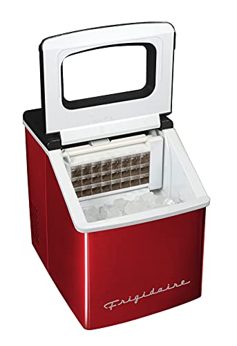 Frigidaire EFIC452-SSRED XL Maker, Makes 40 Lbs. of Clear Square Ice Cubes A Day, Stainless, Red Steel