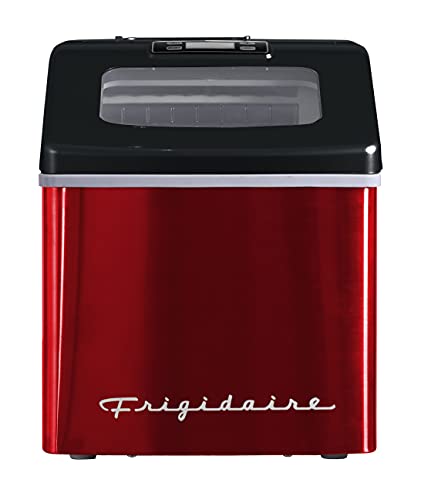 Frigidaire EFIC452-SSRED XL Maker, Makes 40 Lbs. of Clear Square Ice Cubes A Day, Stainless, Red Steel