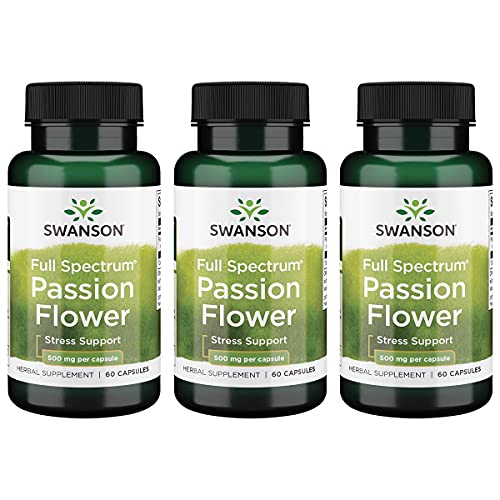 Swanson Full-Spectrum Passion Flower Stress Support 500 Milligrams 60 Capsules (3 Pack)