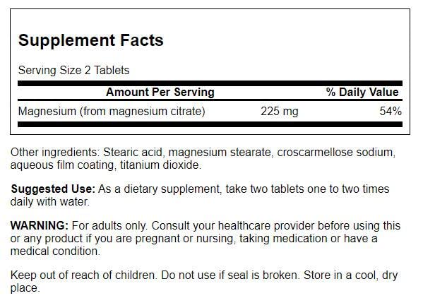 Swanson Magnesium Citrate - Super Strength 112.5 mg 240 Tabs 4 Pack