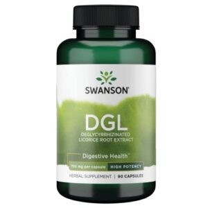 swanson high potency dgl (licorice) – herbal supplement promoting digestive health & gi tract support – natural stomach soother made with licorice root extract – (90 capsules, 750mg each)