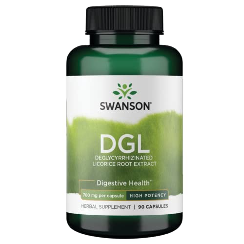 Swanson High Potency DGL (Licorice) - Herbal Supplement Promoting Digestive Health & GI Tract Support - Natural Stomach Soother Made with Licorice Root Extract - (90 Capsules, 750mg Each)