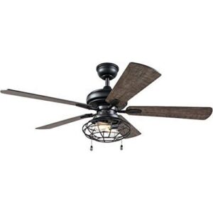 home decorators collection ellard 52 in. led matte black indoor ceiling fan with lights