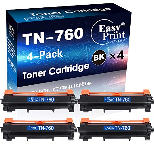 Compatible (4-Pack, 4X Black) TN-760 TN760 Toner Cartridge TN-760 Used for Brother HL-L2350DW HL-L2395DW MFC-L2710DW MFC-L2750DWXL Printer, Sold by EasyPrint