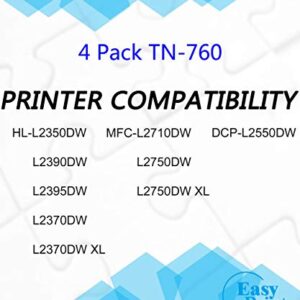 Compatible (4-Pack, 4X Black) TN-760 TN760 Toner Cartridge TN-760 Used for Brother HL-L2350DW HL-L2395DW MFC-L2710DW MFC-L2750DWXL Printer, Sold by EasyPrint