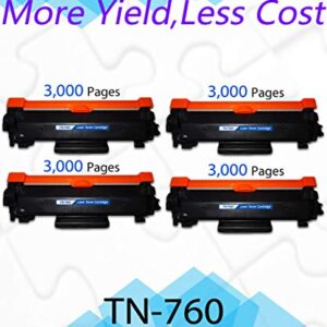 Compatible (4-Pack, 4X Black) TN-760 TN760 Toner Cartridge TN-760 Used for Brother HL-L2350DW HL-L2395DW MFC-L2710DW MFC-L2750DWXL Printer, Sold by EasyPrint