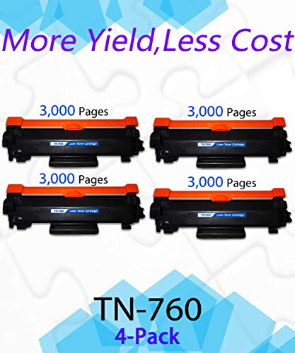 Compatible (4-Pack, 4X Black) TN-760 TN760 Toner Cartridge TN-760 Used for Brother HL-L2350DW HL-L2395DW MFC-L2710DW MFC-L2750DWXL Printer, Sold by EasyPrint