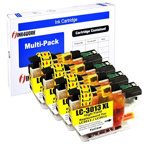 INK4WORK 4-Pack Yellow Compatible Replacement for Brother LC3013XL LC-3013 LC3011 XL Ink Cartridge for use with MFC-J491DW MFC-J497DW MFC-J690DW MFC-J895DW (Yellow x 4)